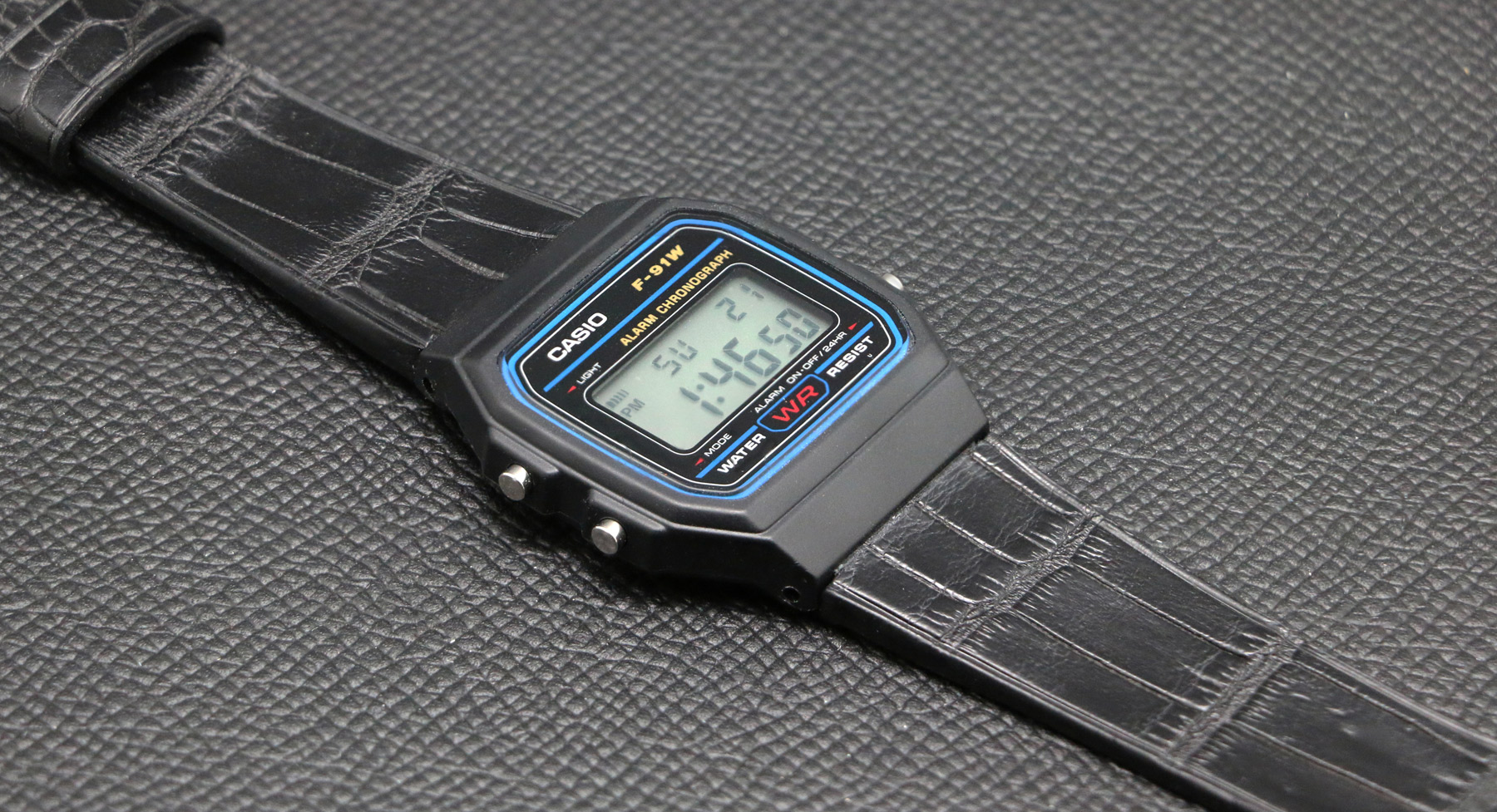 Matte Black Croco Casio F-91W Watch - Striiiipes