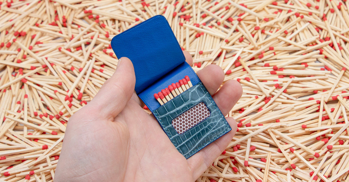 Grey Blue Shiny Matches Leather Pocket - Striiiipes