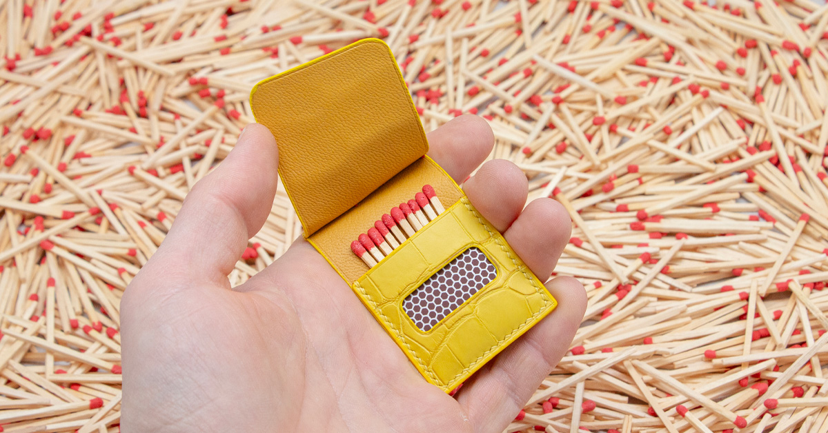 Yellow Matte Matches Leather Pocket - Striiiipes